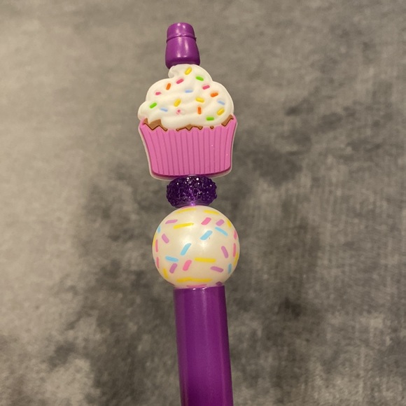 Office | Happy Birthday Purple Cupcake Beaded Pen Writing Stationary ...